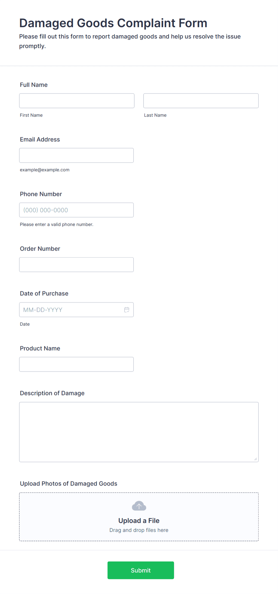 Damaged Goods Complaint Form Template | Jotform