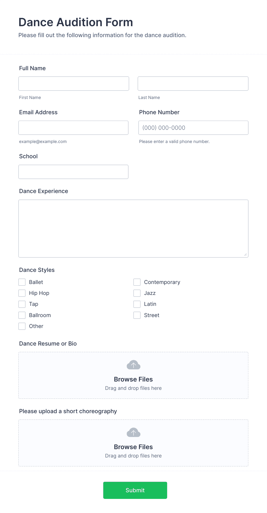 Dance Audition Form Template | Jotform