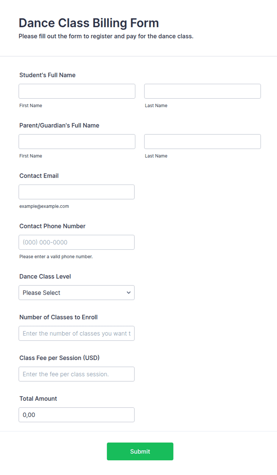 Dance Class Billing Form Template | Jotform