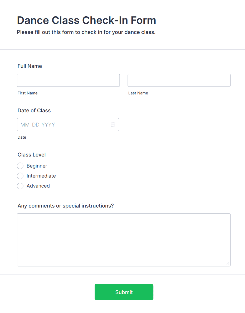Dance Class Check-In Form Template | Jotform