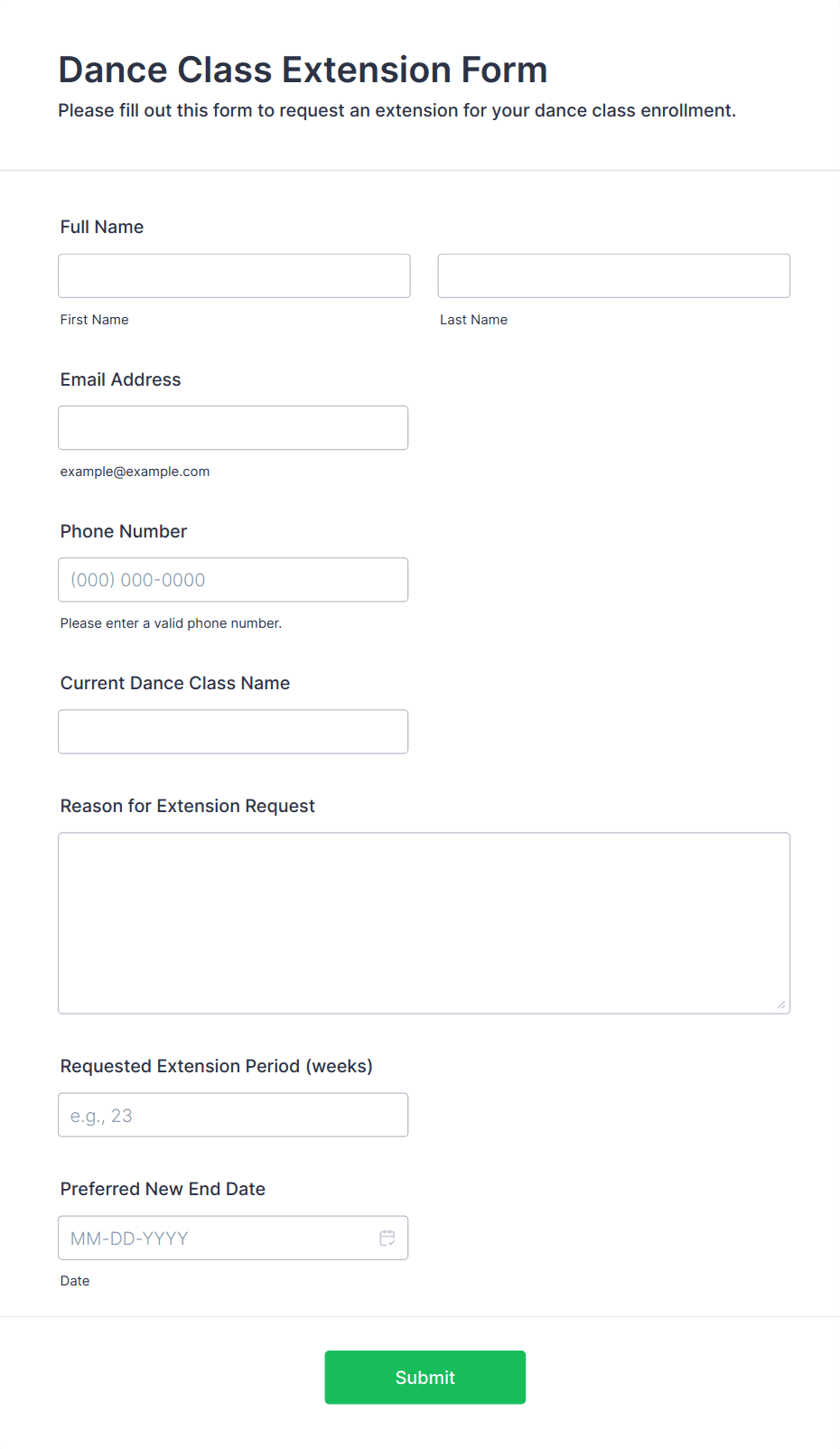 Dance Class Extension Form Template | Jotform