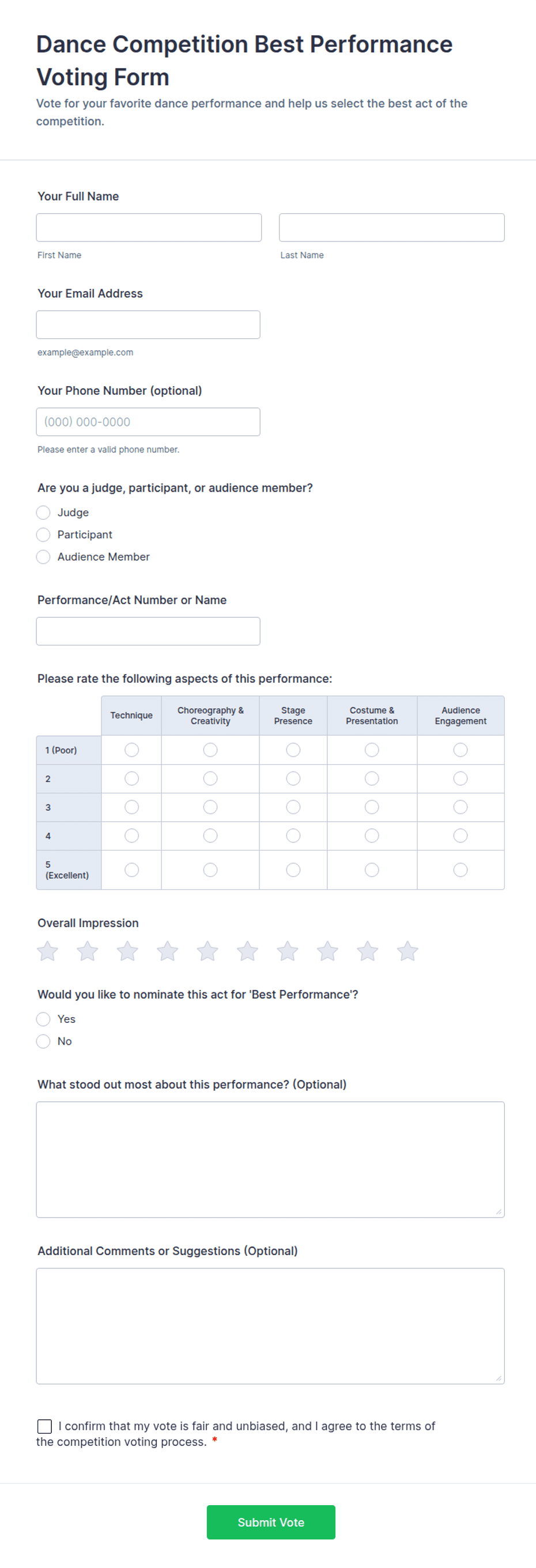 Dance Competition Best Performance Voting Form Template | Jotform