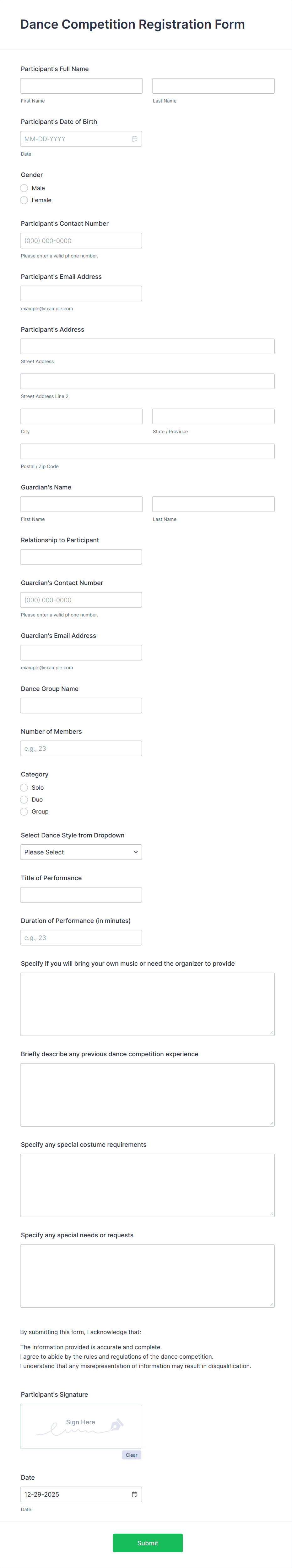 Dance Competition Registration Form Template | Jotform