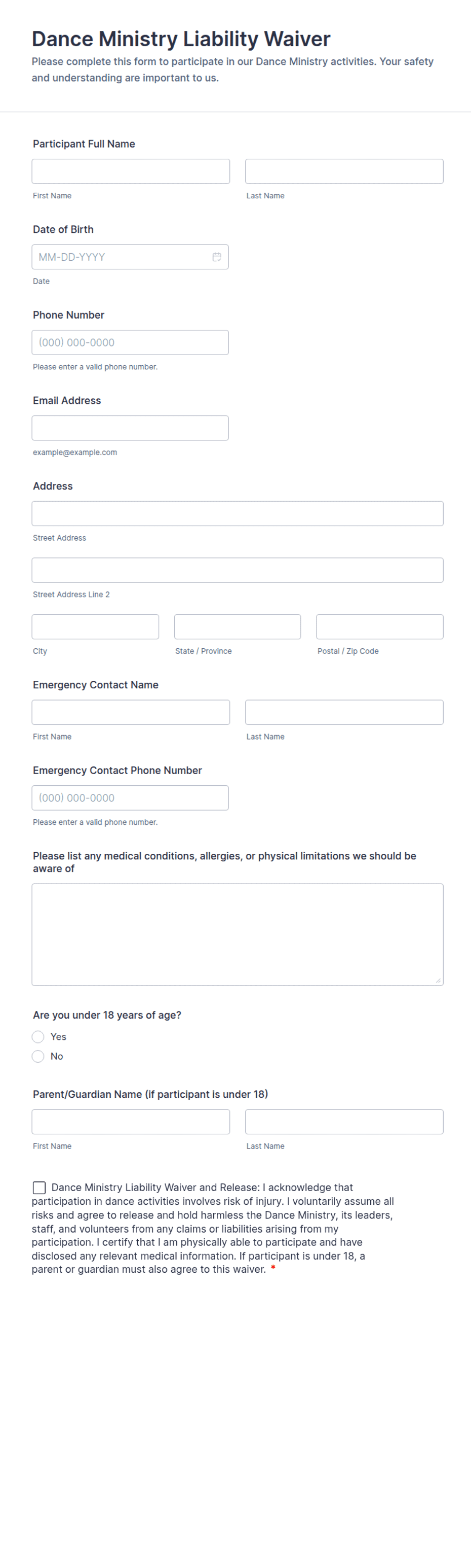 Dance Ministry Liability Waiver Form Template | Jotform