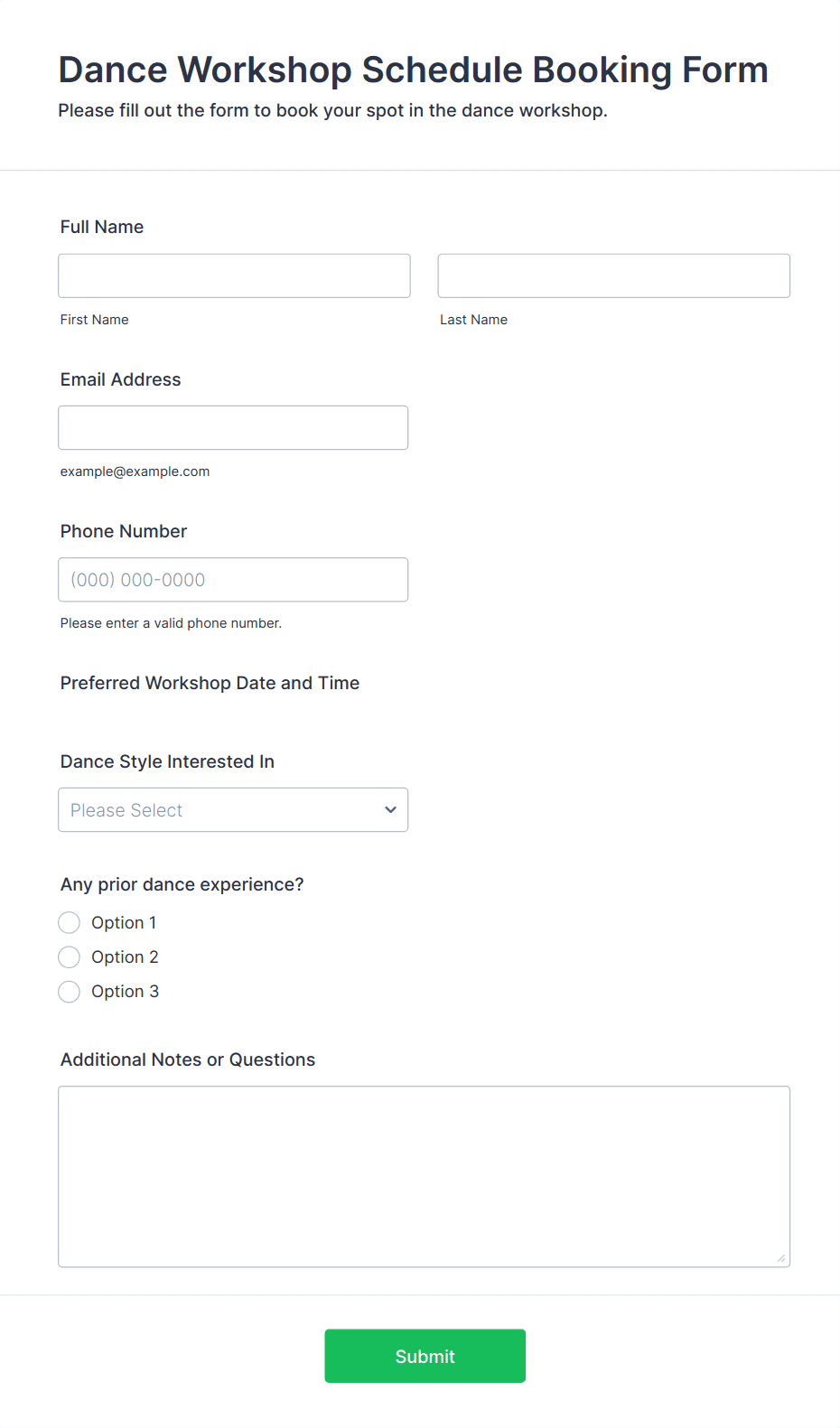 Dance Workshop Schedule Booking Form Template | Jotform