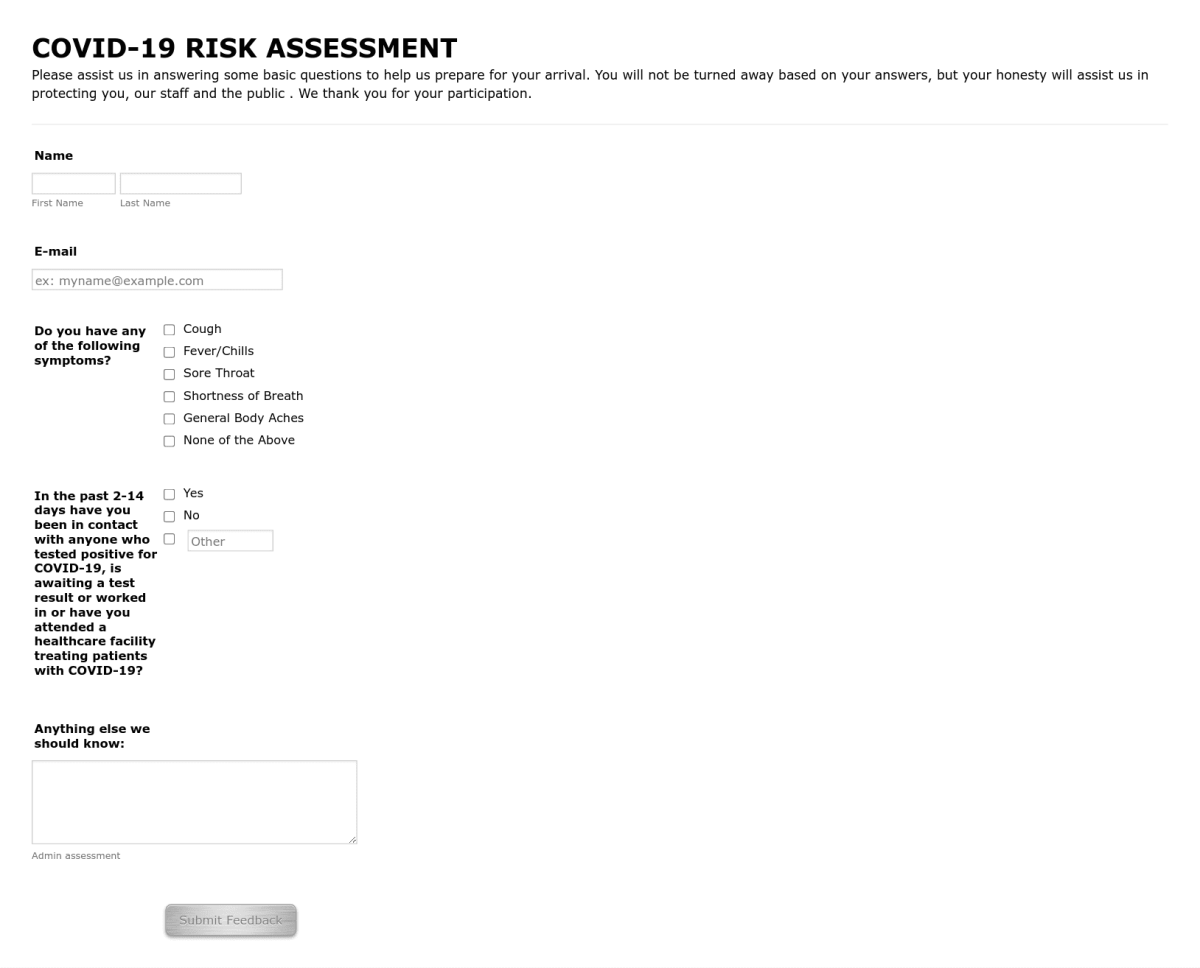 Dangerous Goods Management COVID-19 RISK ASSESSMENT Form Template | Jotform