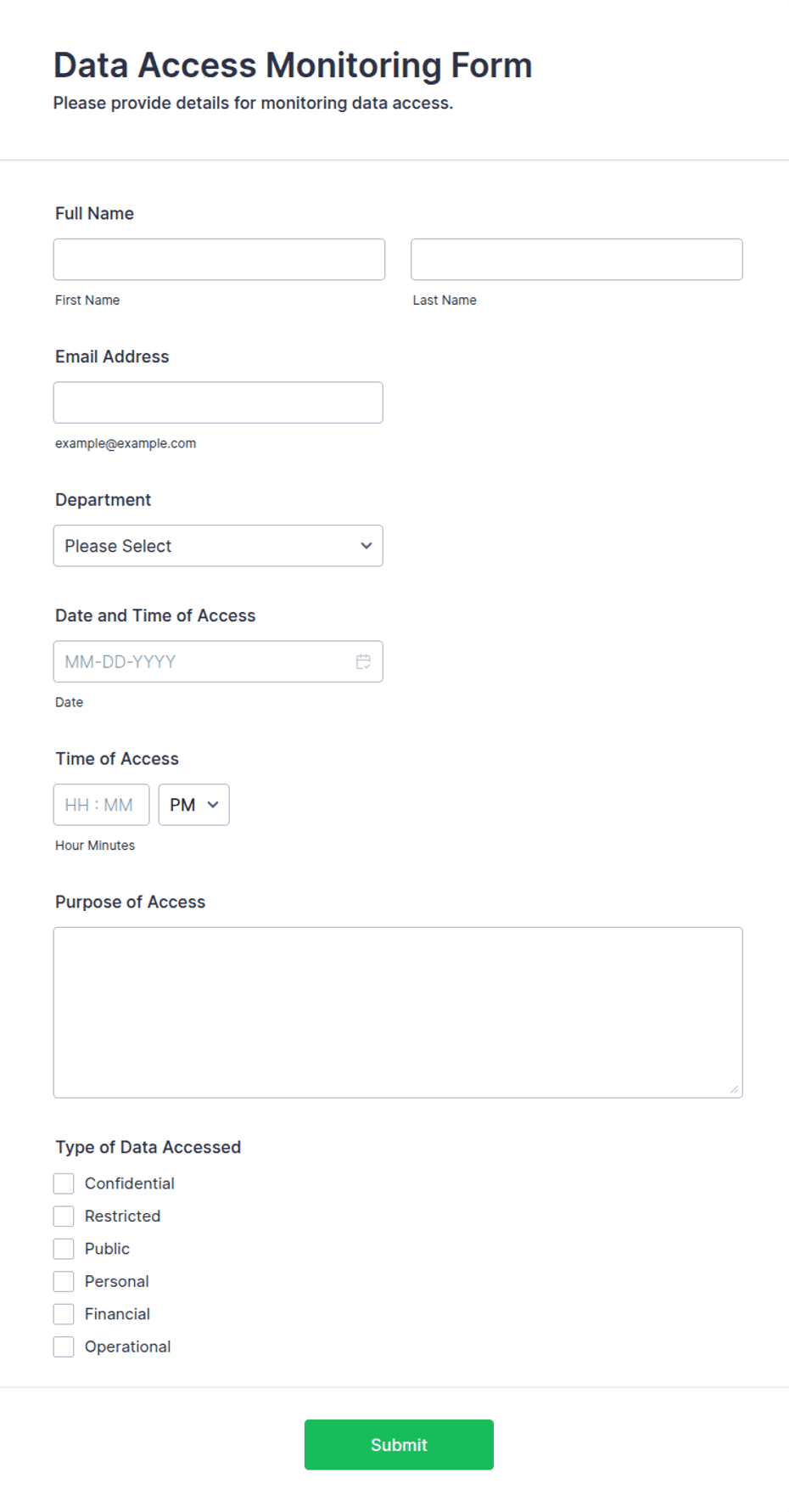 Data Access Monitoring Form Template | Jotform