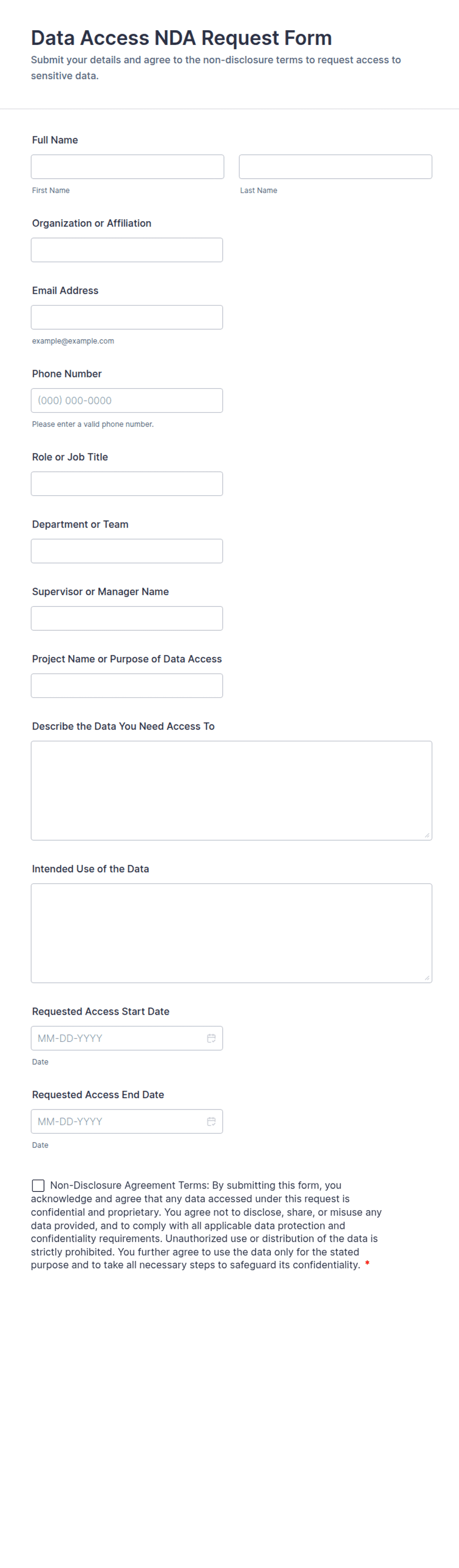 Data Access NDA Request Form Template | Jotform