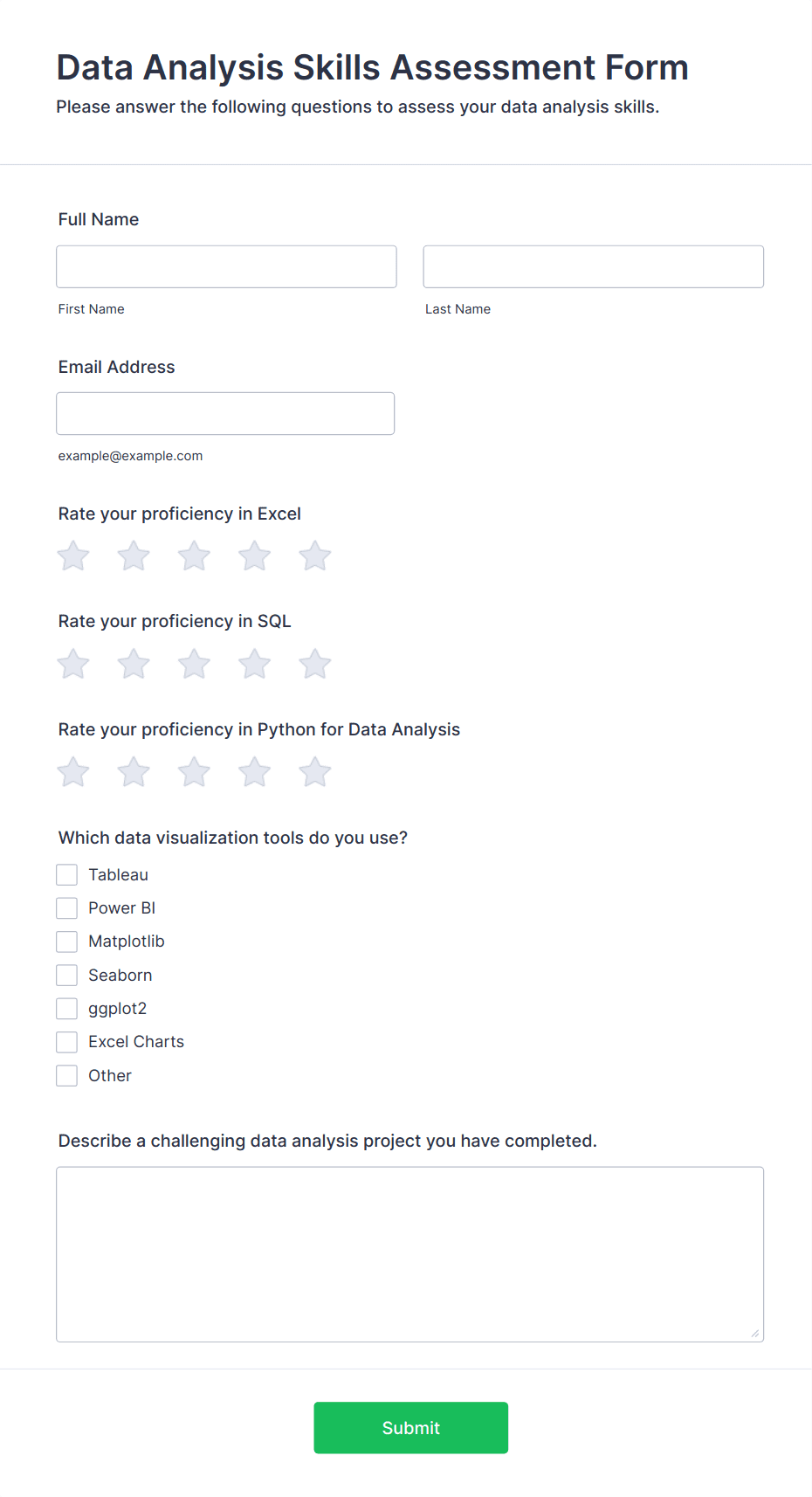 Data Analysis Skills Assessment Form Template | Jotform
