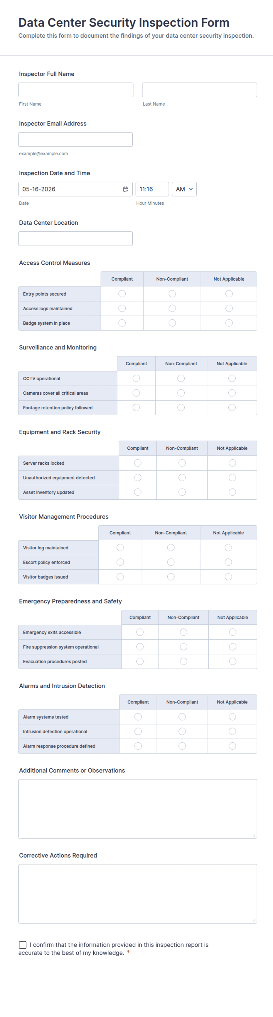 Data Center Security Inspection Form Template | Jotform