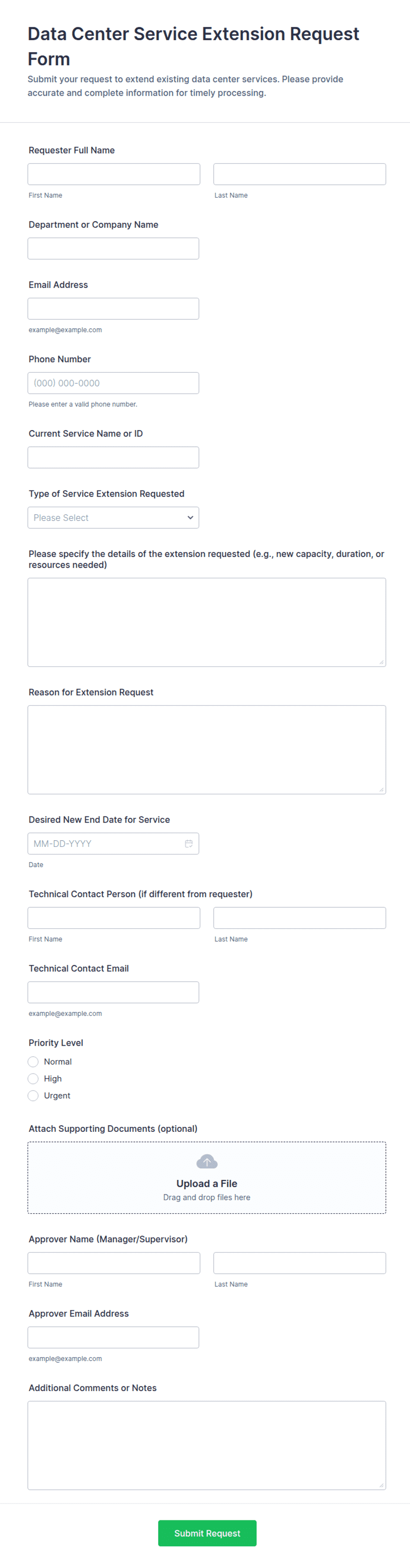 Data Center Service Extension Request Form Template | Jotform