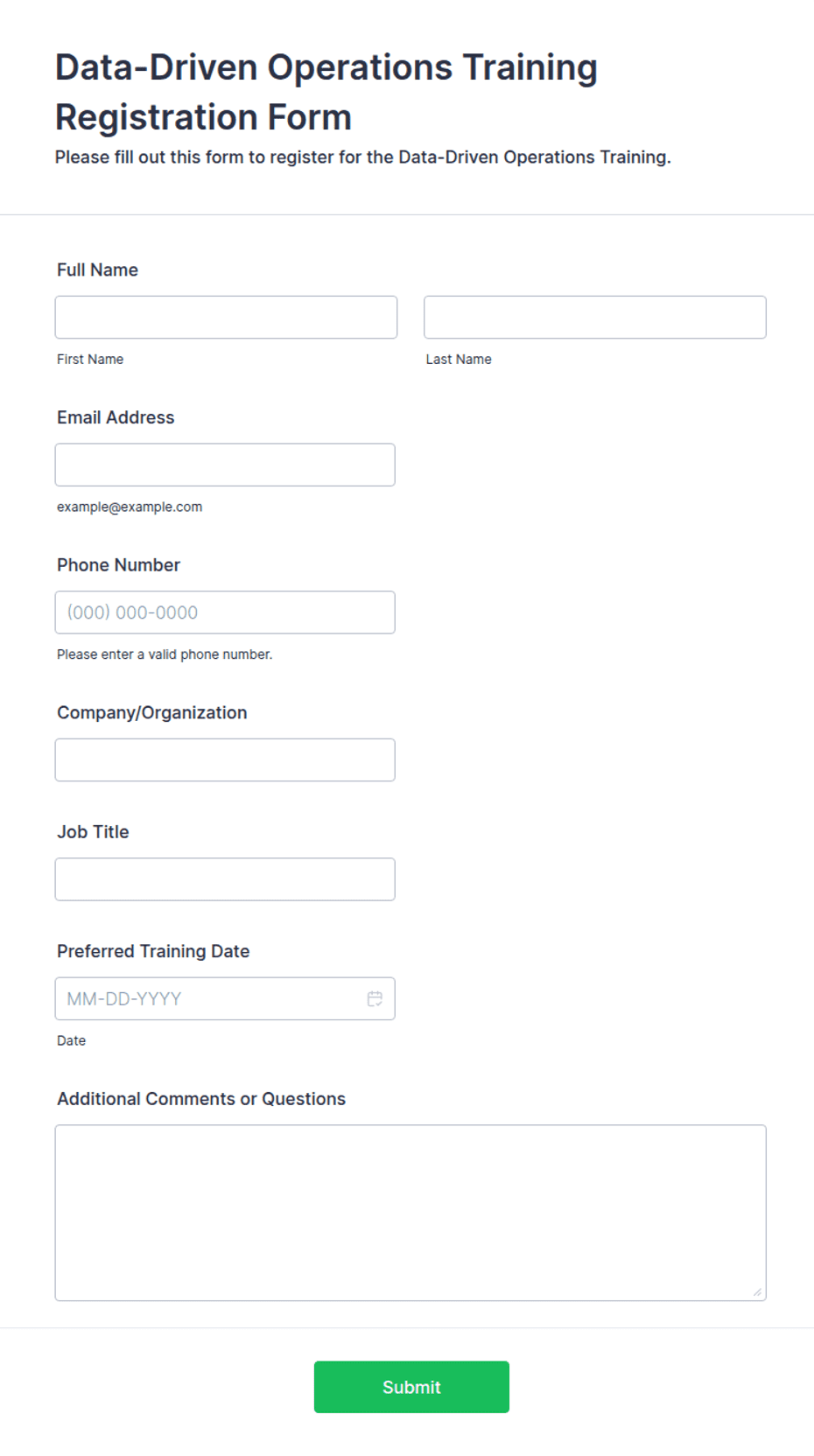 Data-Driven Operations Training Registration Form Template | Jotform