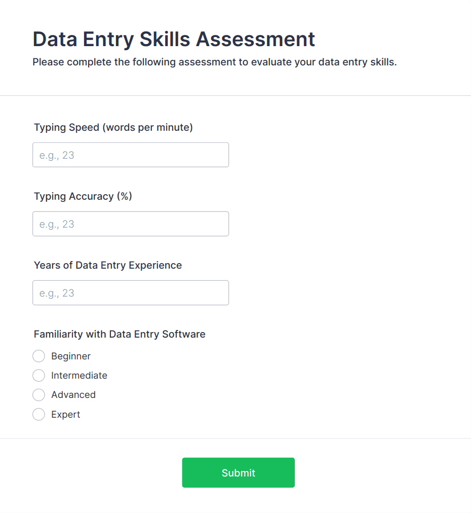 Data Entry Skills Assessment Form Template | Jotform