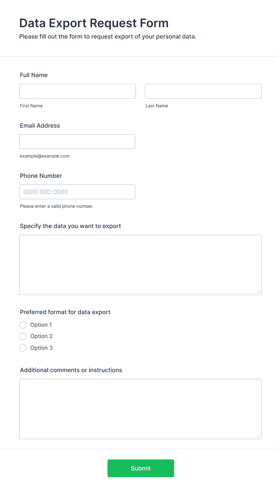 Data Export Request Form Template | Jotform