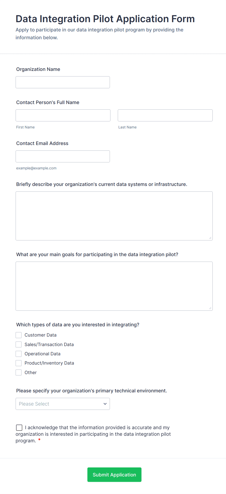 Data Integration Pilot Application Form Template | Jotform