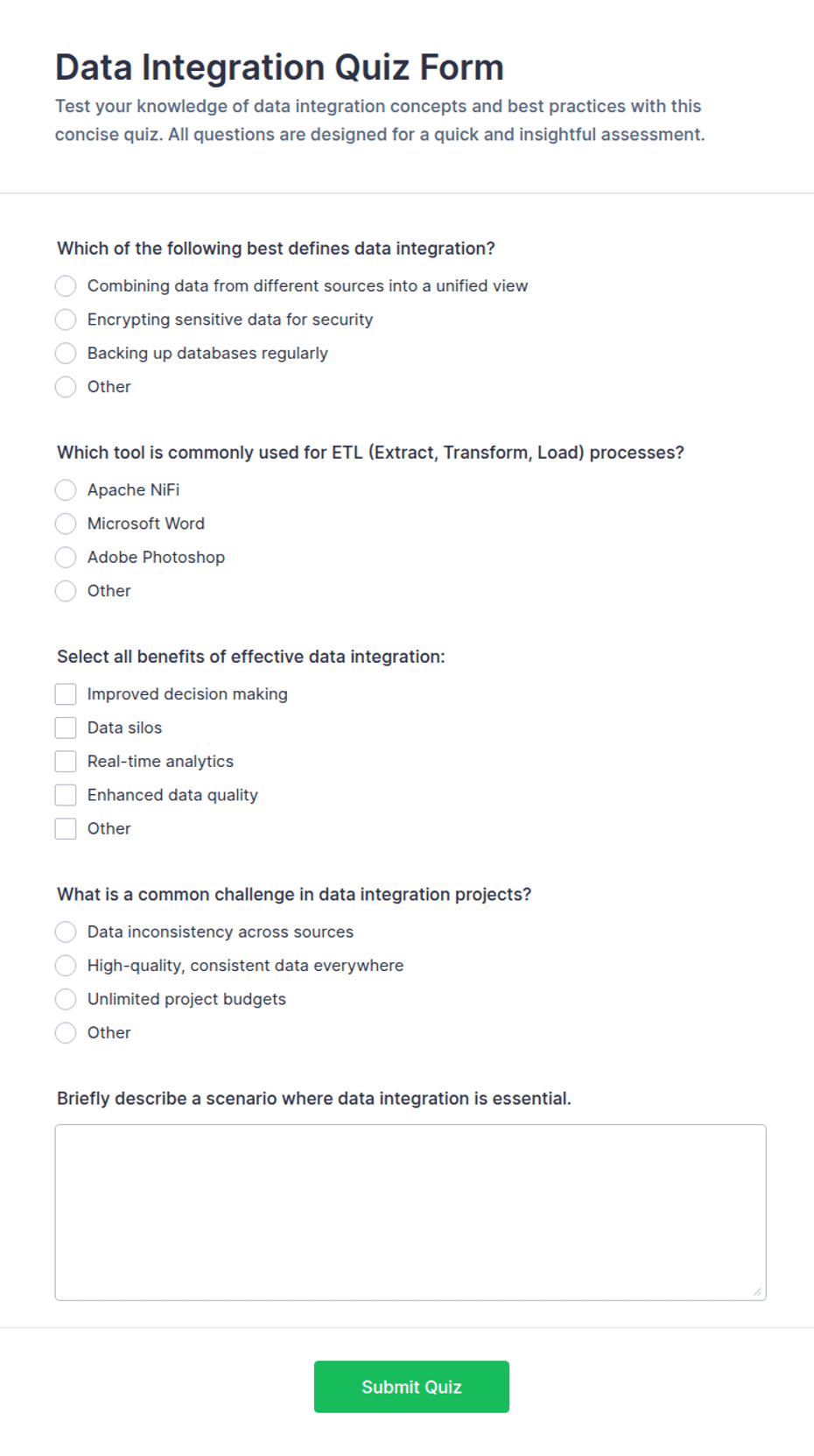 Data Integration Quiz Form Template | Jotform