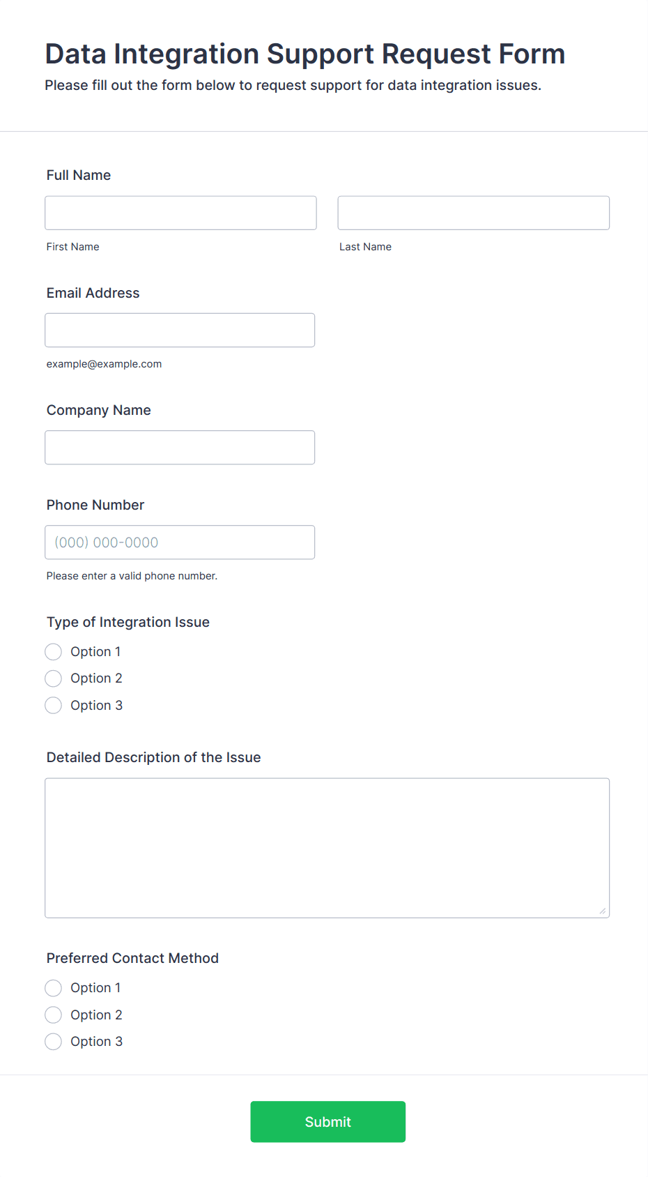 Data Integration Support Request Form Template | Jotform