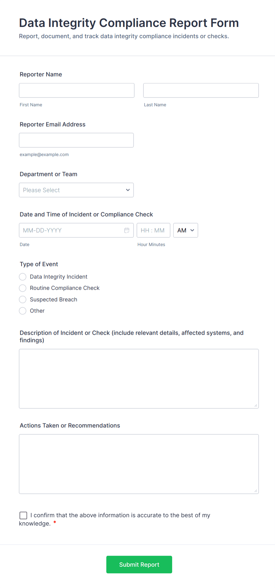 Data Integrity Compliance Report Form Template | Jotform