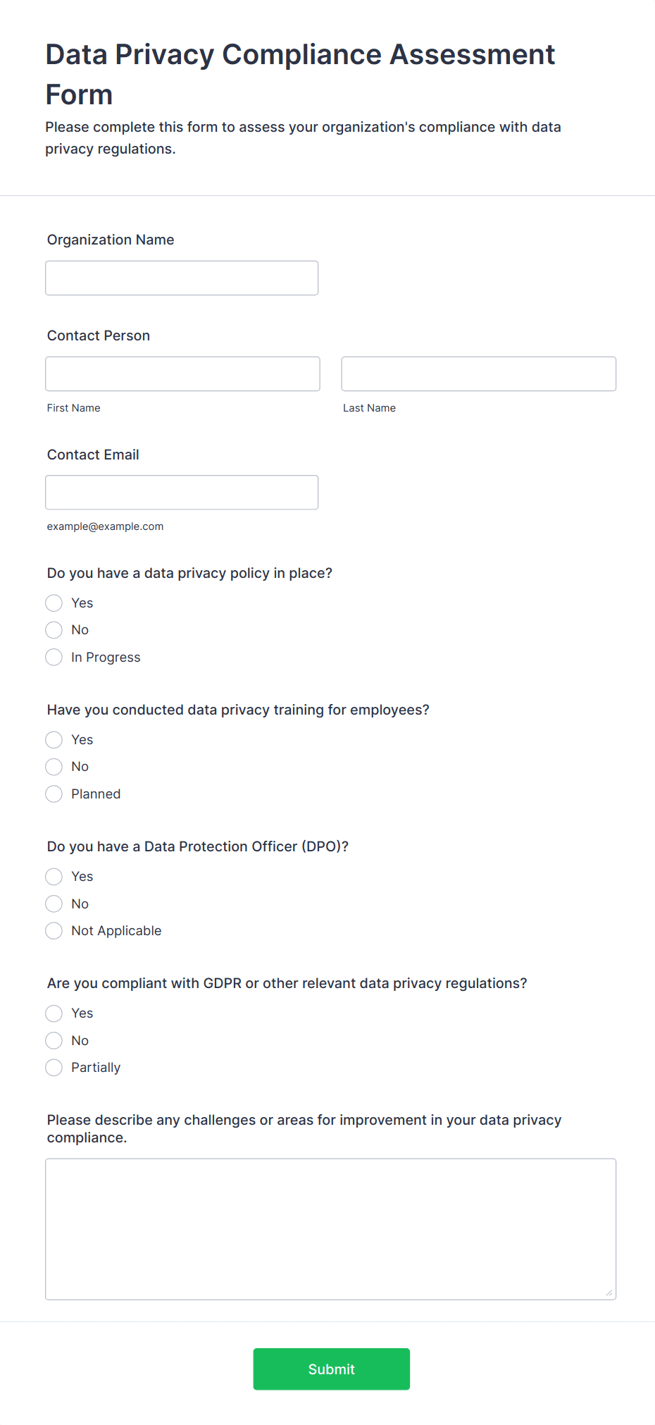 Data Privacy Compliance Assessment Form Template | Jotform