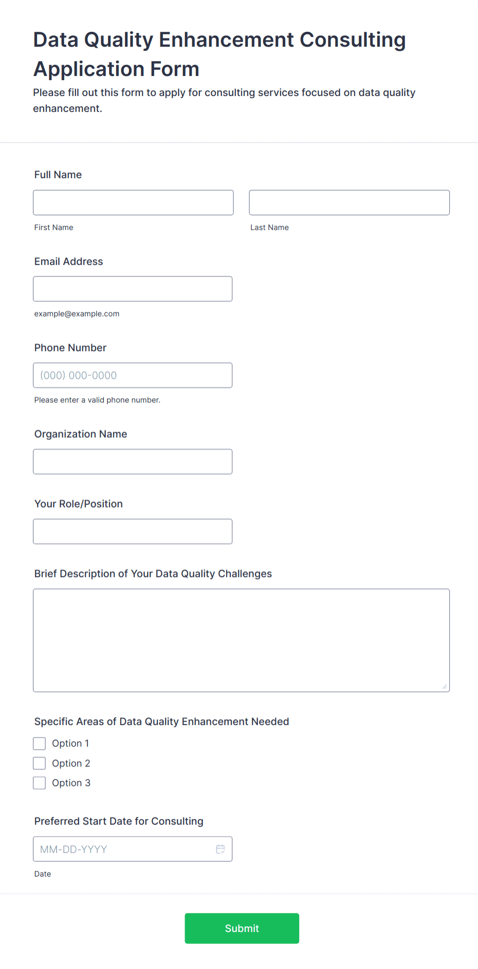 Data Quality Enhancement Consulting Application Form | Jotform