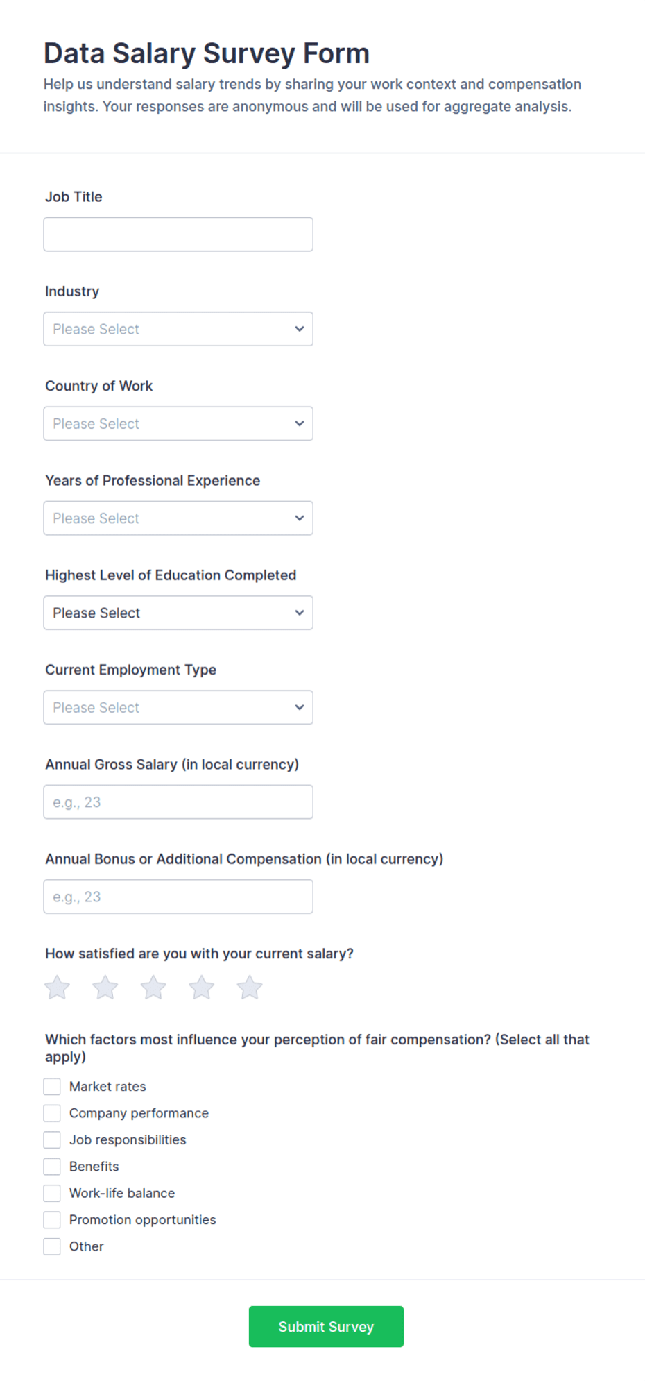 Data Salary Survey Form Template | Jotform