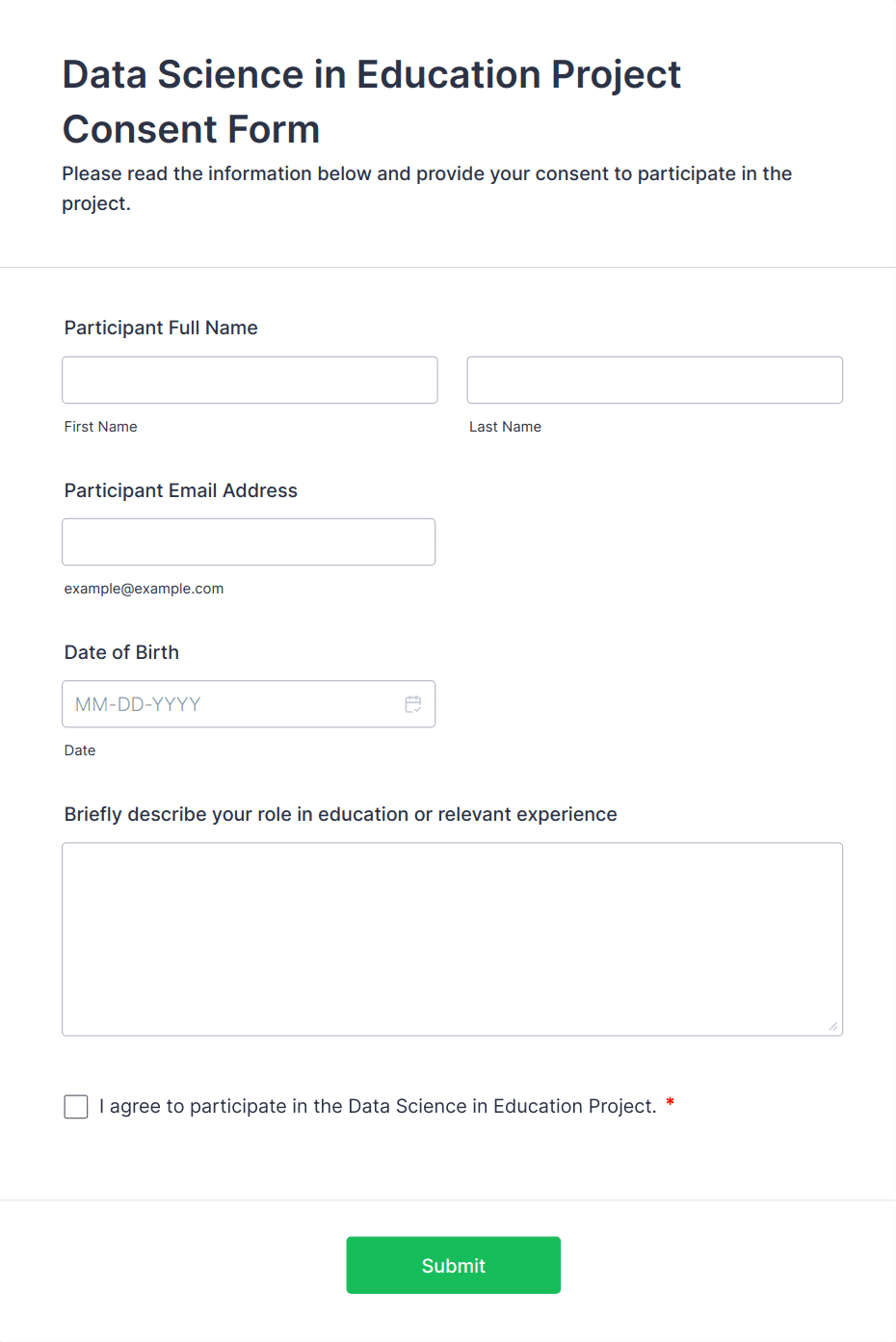 Data Science in Education Project Consent Form Template | Jotform