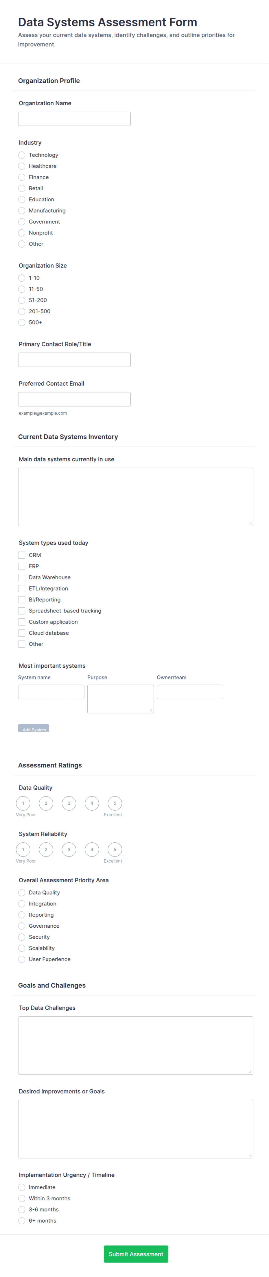 Data Systems Assessment Form Template | Jotform