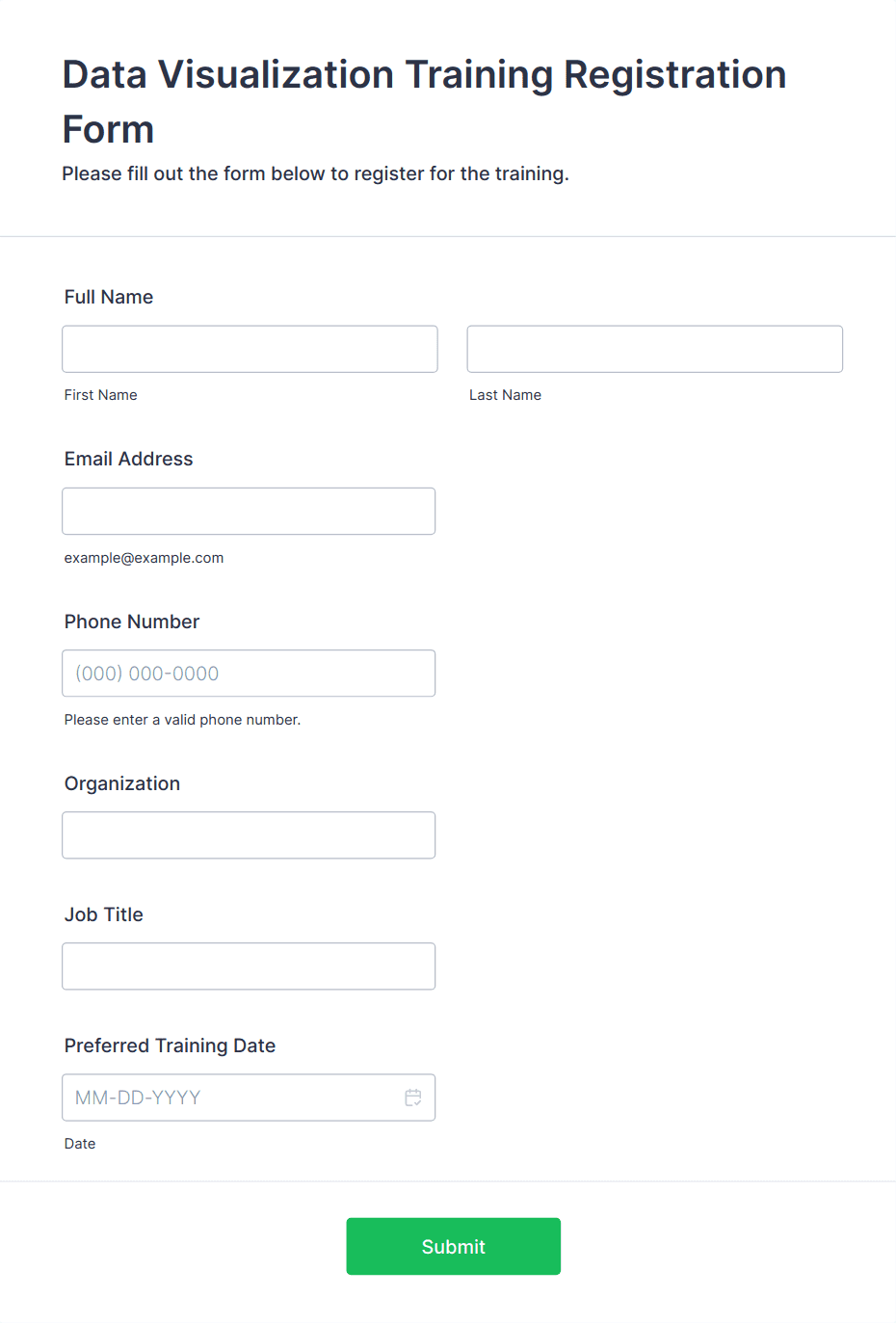 Data Visualization Training Registration Form Template | Jotform