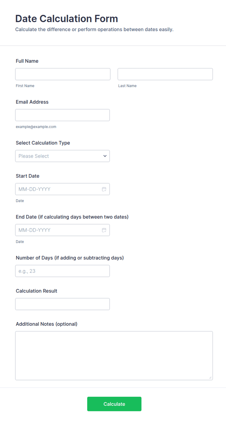 Date Calculation Form Template | Jotform