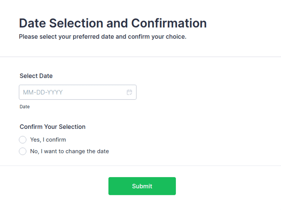 Date Selection and Confirmation Form Template | Jotform