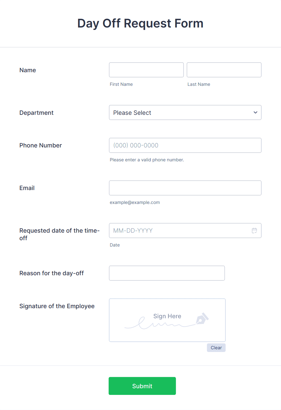 Day Off Request Form Template | Jotform