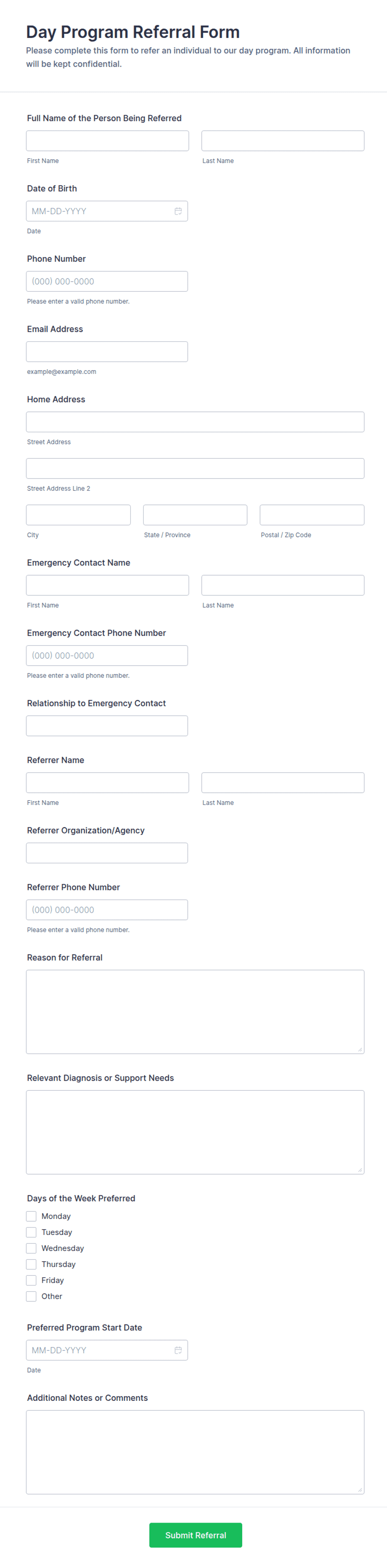 Day Program Referral Form Template | Jotform