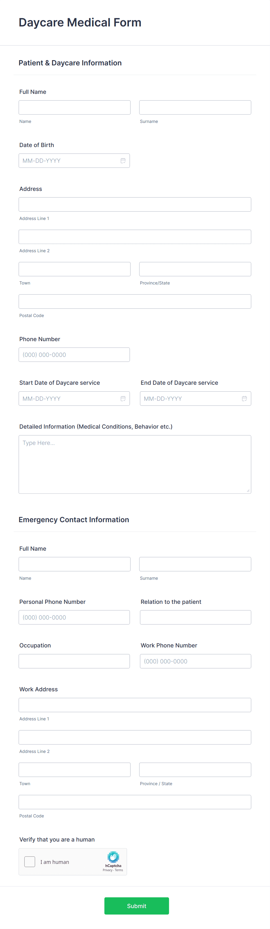 Daycare Medical Form Template | Jotform