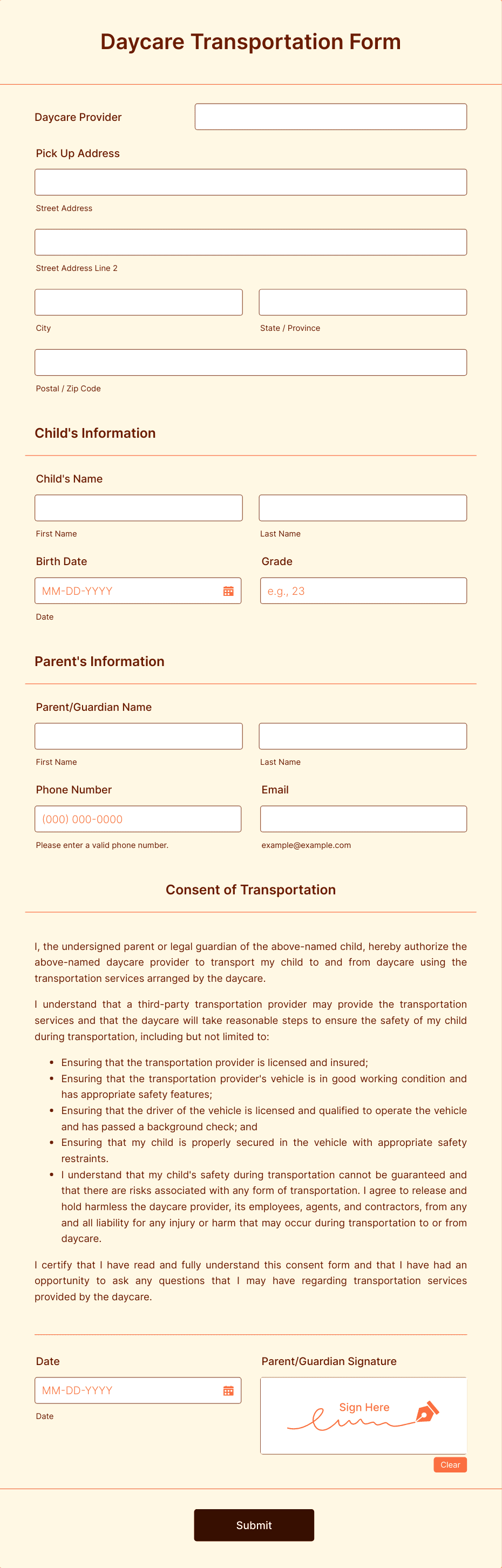 Daycare Transportation Form Template | Jotform