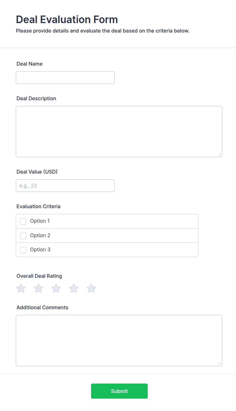 Deal Evaluation Form Template | Jotform