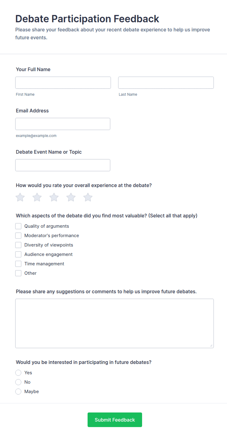Debate Participation Feedback Form Template | Jotform