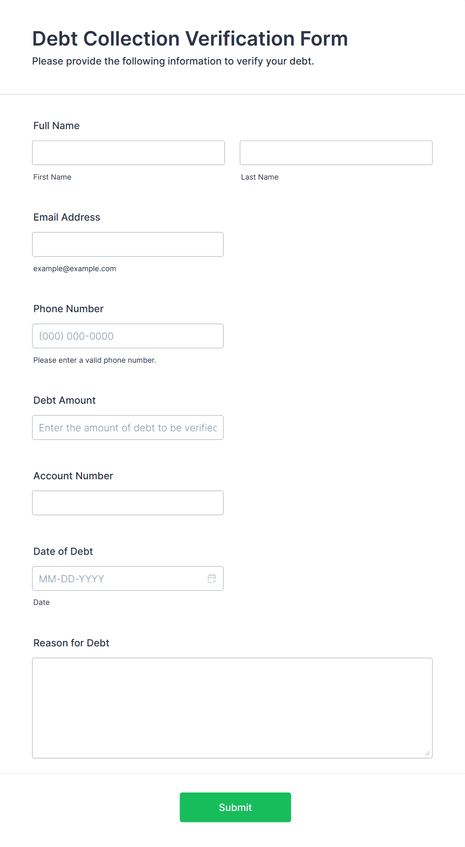 Debt Collection Verification Form Template | Jotform