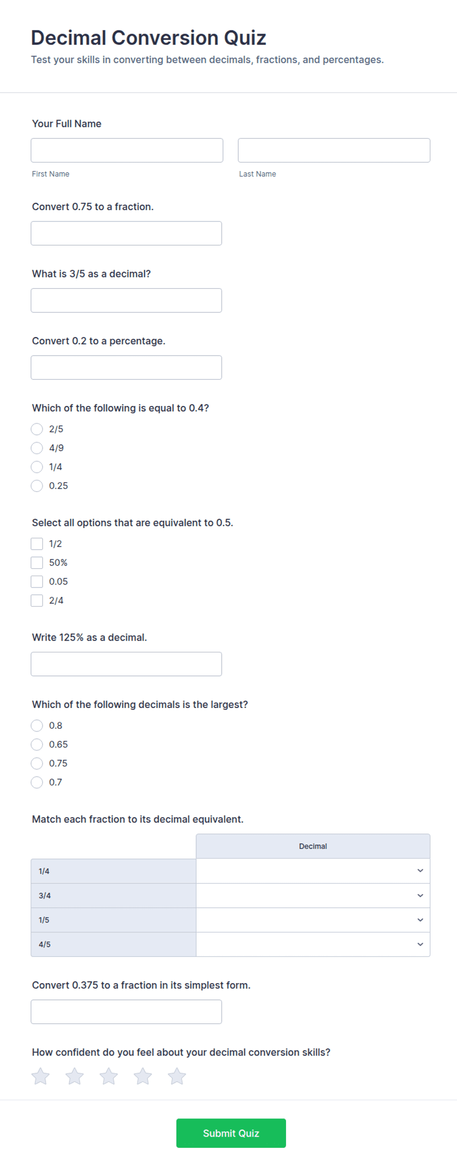 Decimal Conversion Quiz Form Template | Jotform
