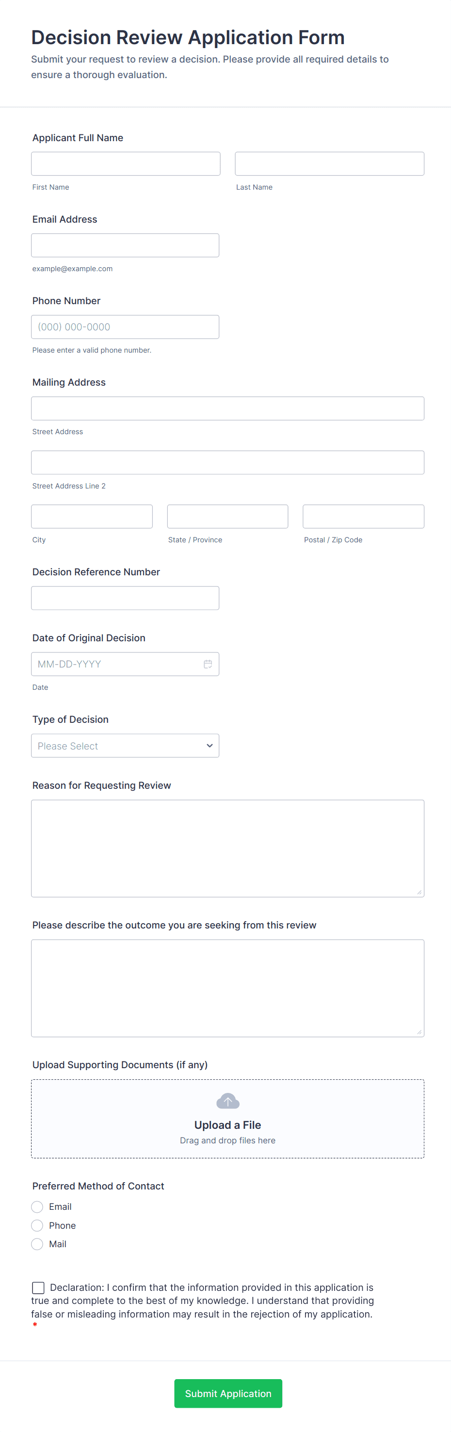 Decision Review Application Form Template | Jotform