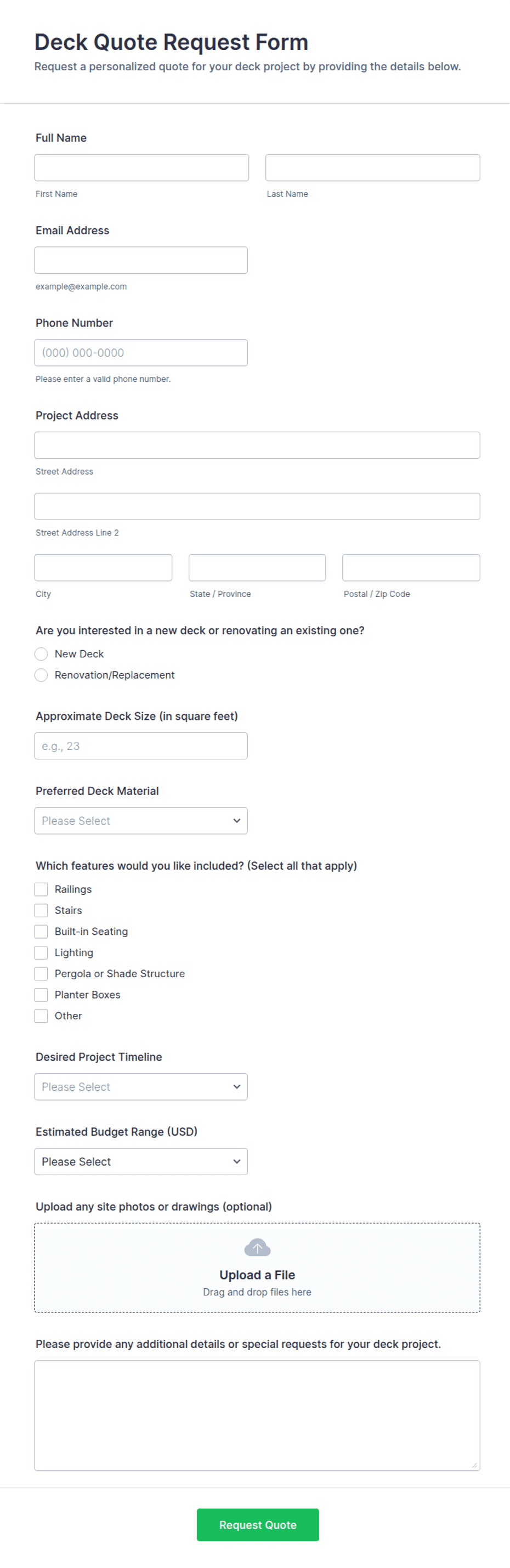 Deck Quote Request Form Template | Jotform