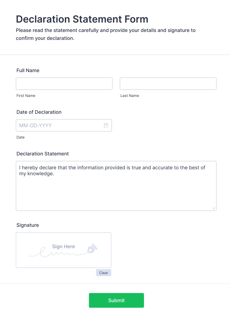 Declaration Statement Form Template | Jotform