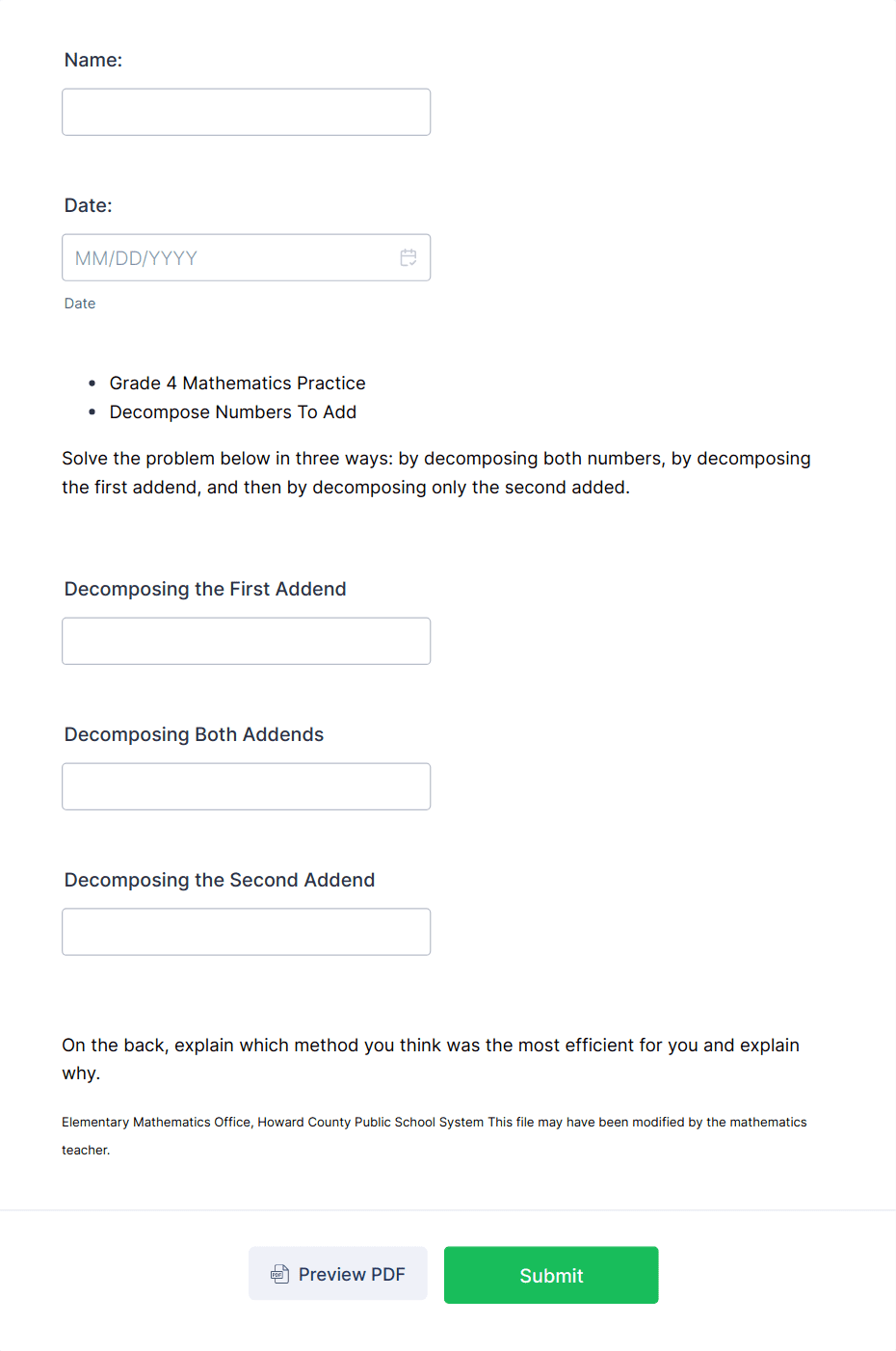 Decomposing whole numbers addition Form Template | Jotform