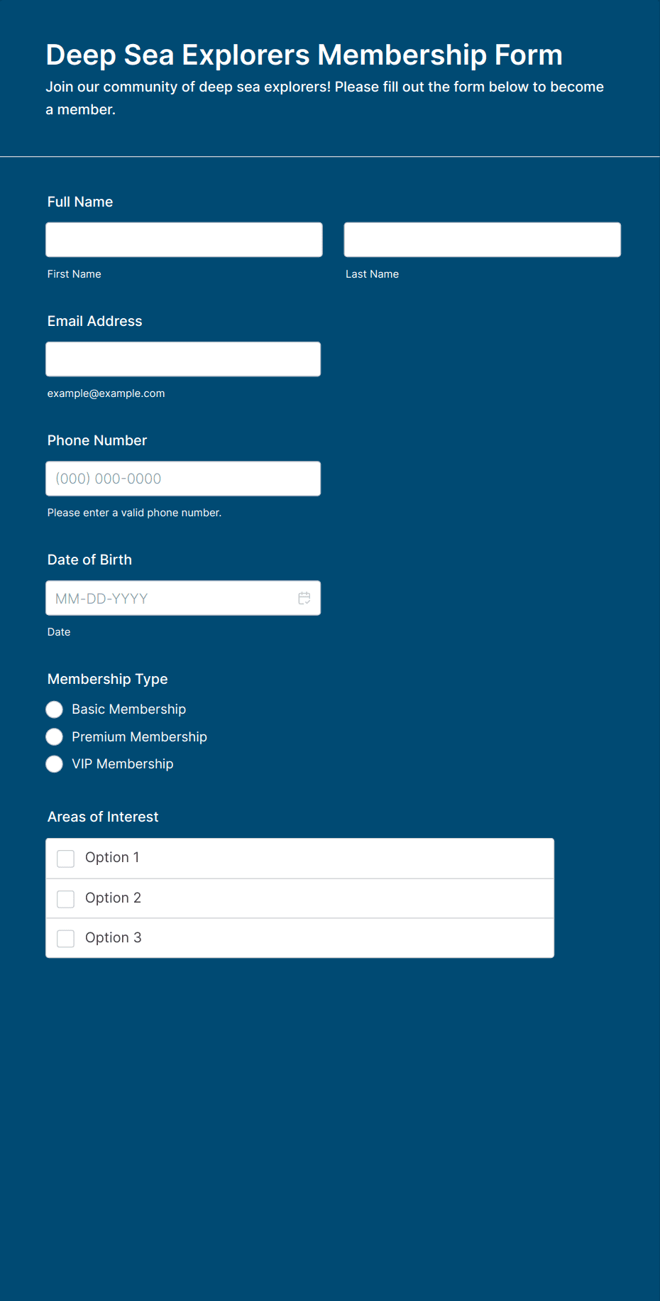 Deep Sea Explorers Membership Form Template | Jotform