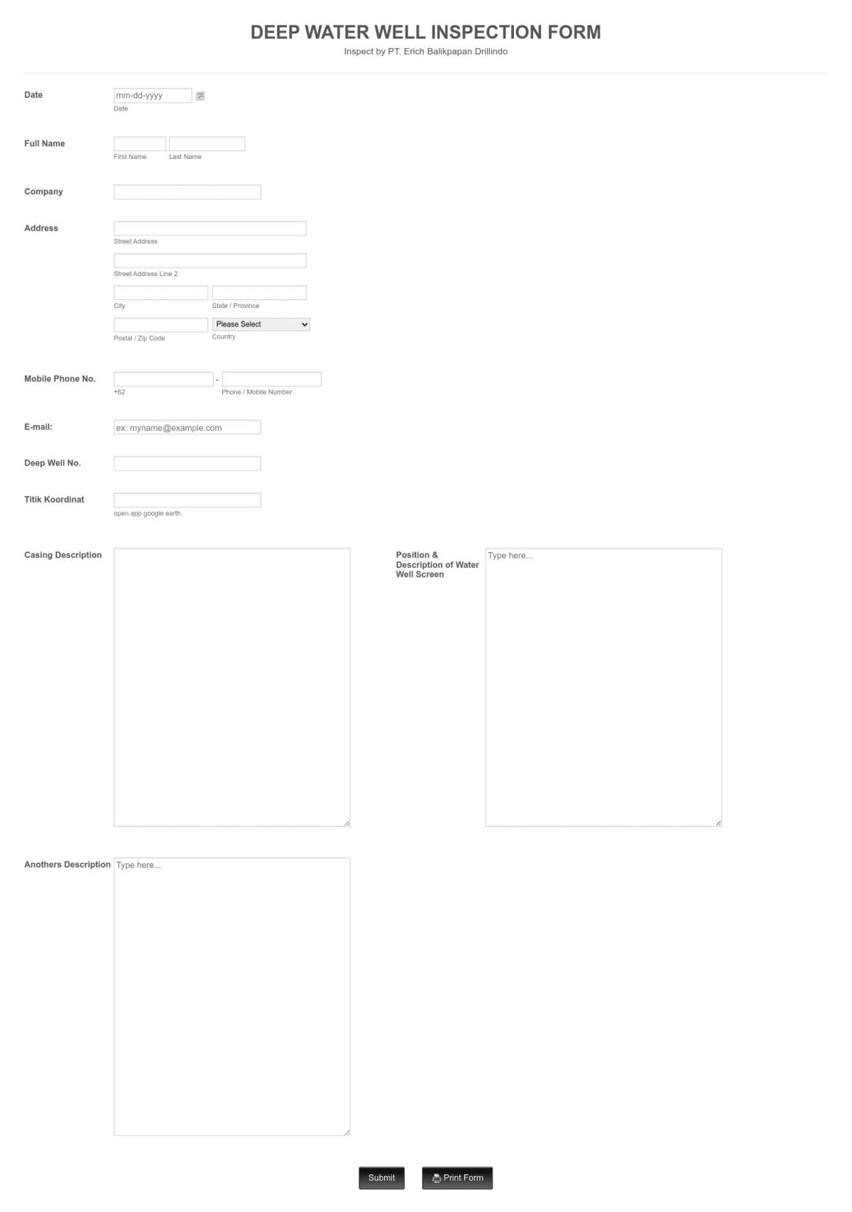 Deep Water Well Inspection Form 1 Template Formulir | Jotform