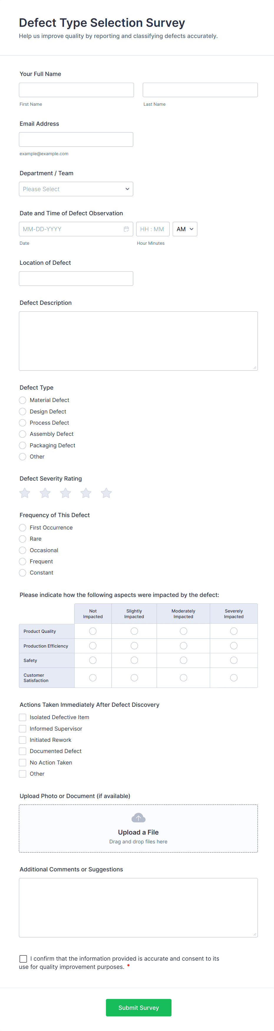 Defect Type Selection Survey Form Template | Jotform