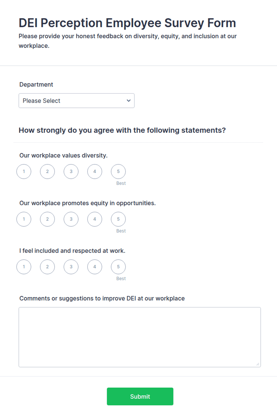 DEI Perception Employee Survey Form Form Template | Jotform