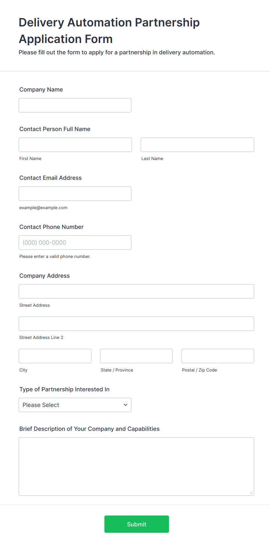Delivery Automation Partnership Application Form Template | Jotform