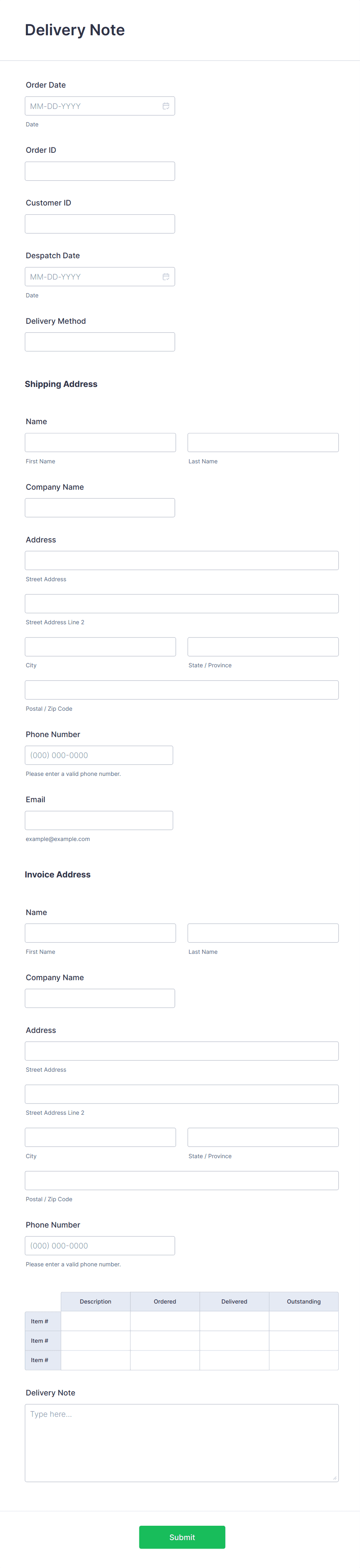 Delivery Note Form Template | Jotform