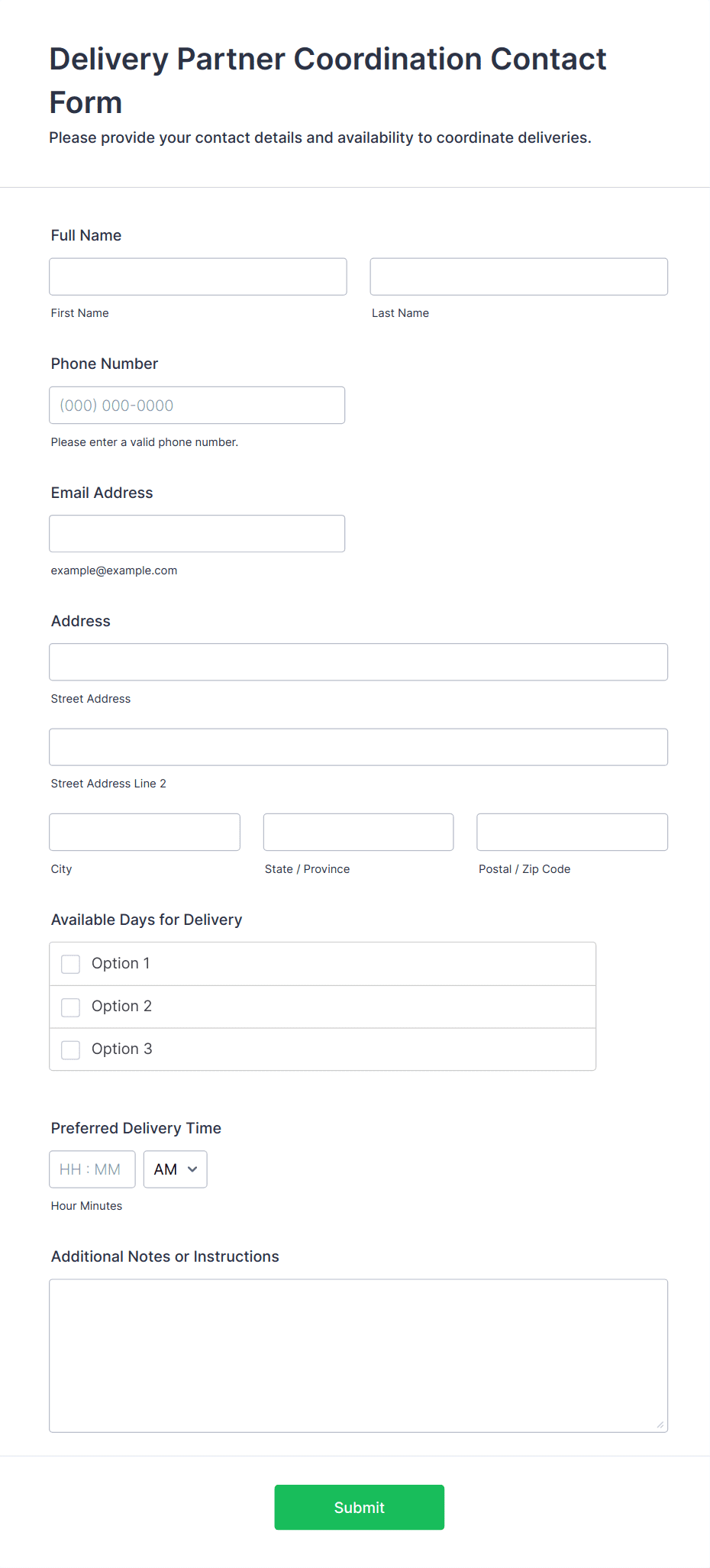 Delivery Partner Coordination Contact Form Template | Jotform