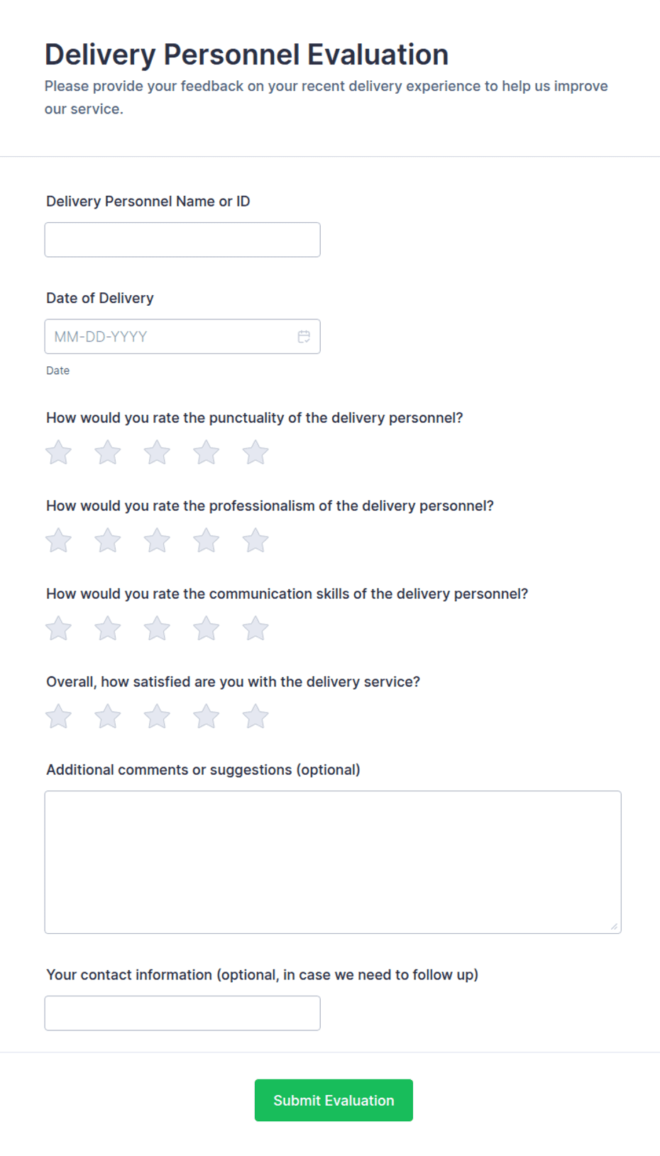 Delivery Personnel Evaluation Form Template | Jotform